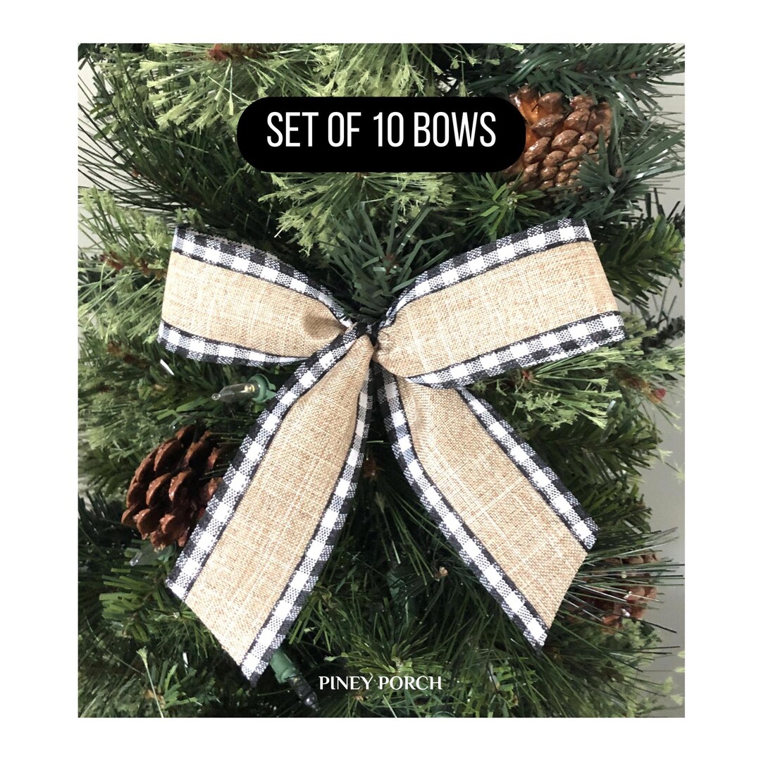 10 Neutral Tree Bows, Farmhouse Bow Decor, Rustic Bow Set for Holiday ...
