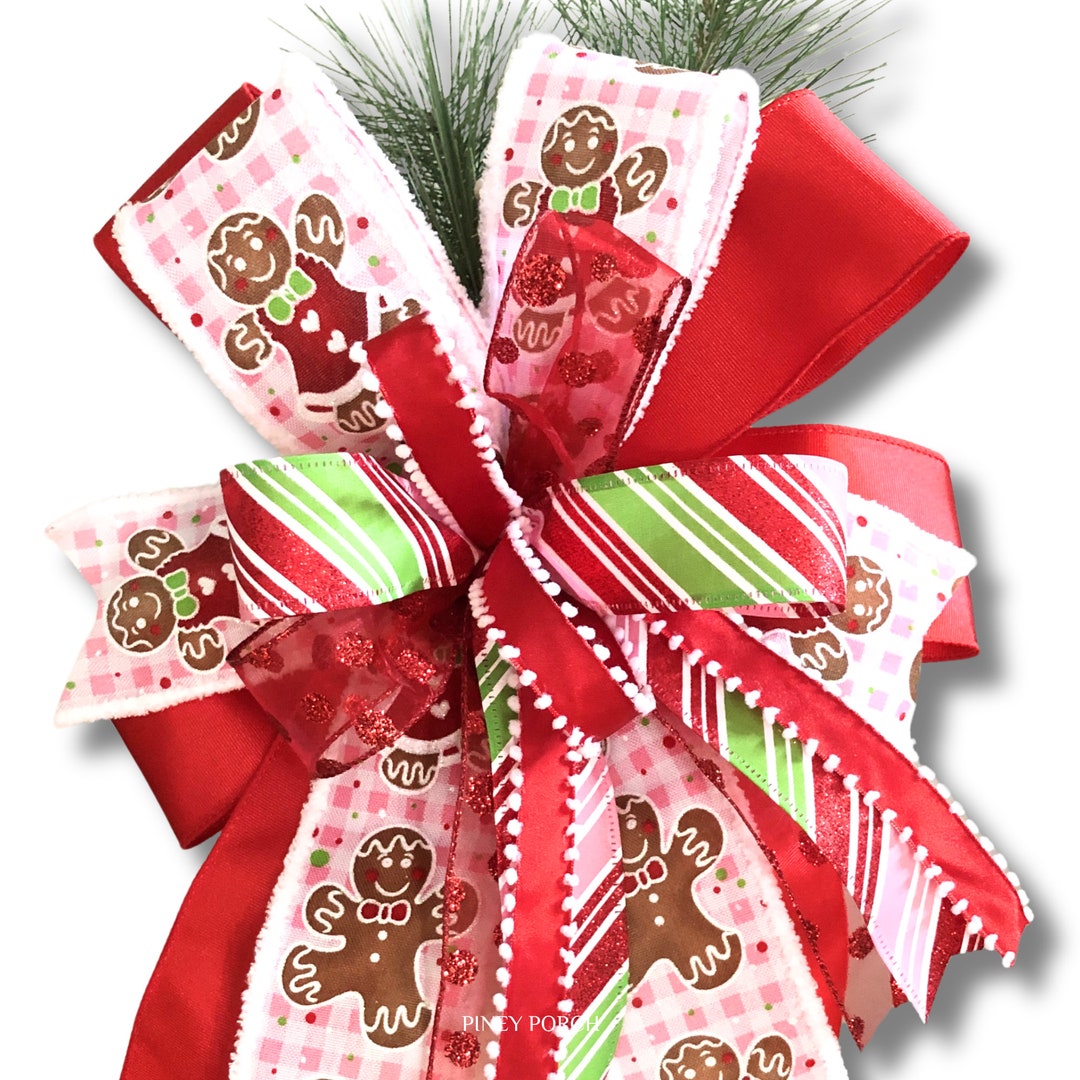 Gingerbread Wreath Bow, Pink Gingerbread Christmas Decor, Gingerbread ...