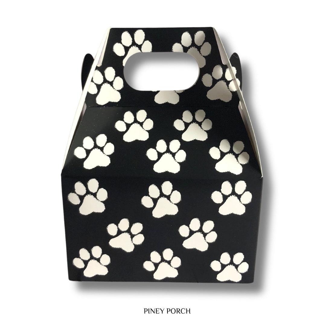 10 Paw Prints Favor Boxes, Puppy Party Decorations, Black and White Dog ...