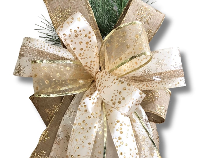 Ivory and Gold Christmas Tree Topper Bow Gold and Silver - Etsy