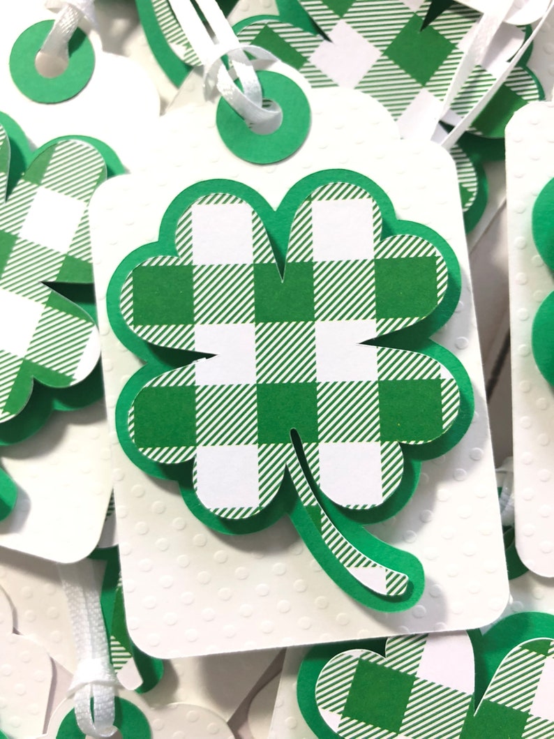 12 Shamrock Gift Tags, Buffalo Check St. Patrick's Day Gift Tags, Lucky ...
