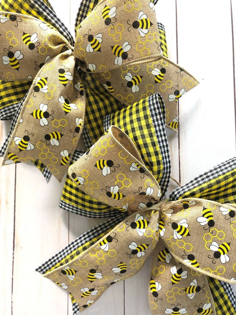 Set of 2 Bee Accent Bows Small Bee Wreath Bow Summer Home - Etsy