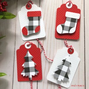 12 Assorted Christmas Gift Tags, Buffalo Check Holiday Tag, Handmade ...