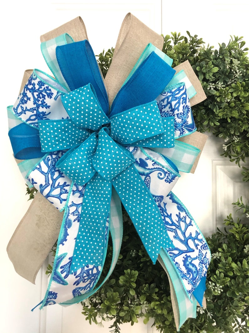 Nautical Wreath Bow Beach House Decorative Bow Blue and - Etsy