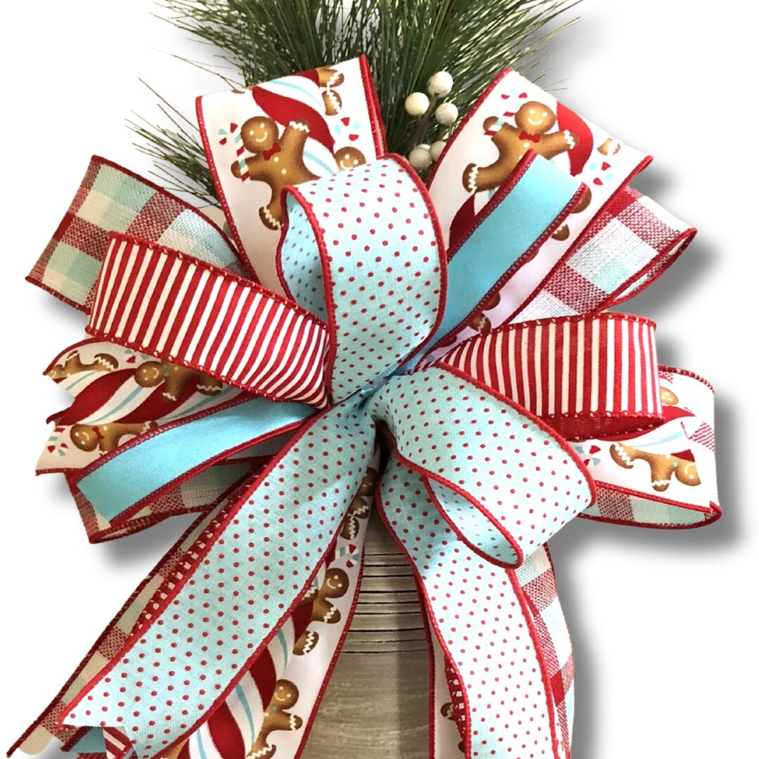 Christmas Gingerbread Bow, Red and Turquoise Gingerbread Christmas Bow ...