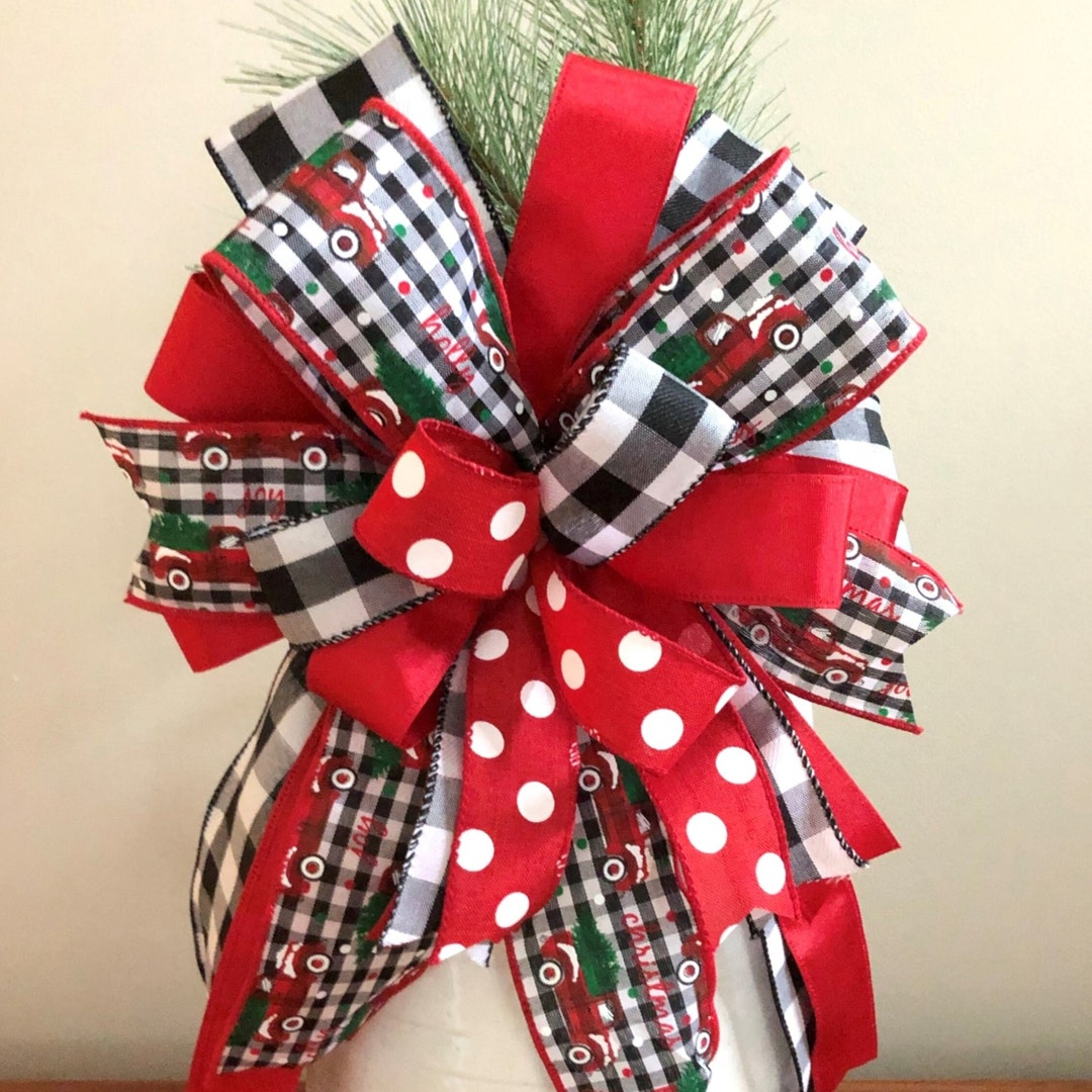 Farmhouse Red Truck Christmas Bow Buffalo Check Wreath Bow - Etsy
