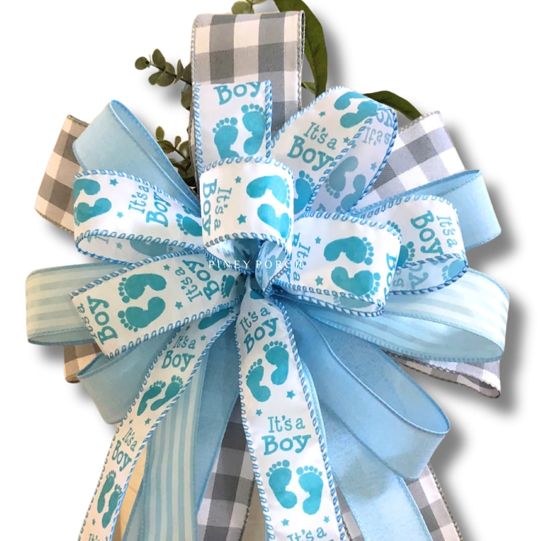 Blue Baby Shower Decor, Blue and Gray New Baby Bow, Hospital Door ...