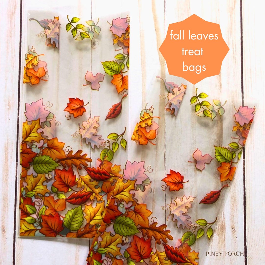 20 SMALL Fall Leaves Party Favor Bag, Autumn Cello Candy Treat Bag ...