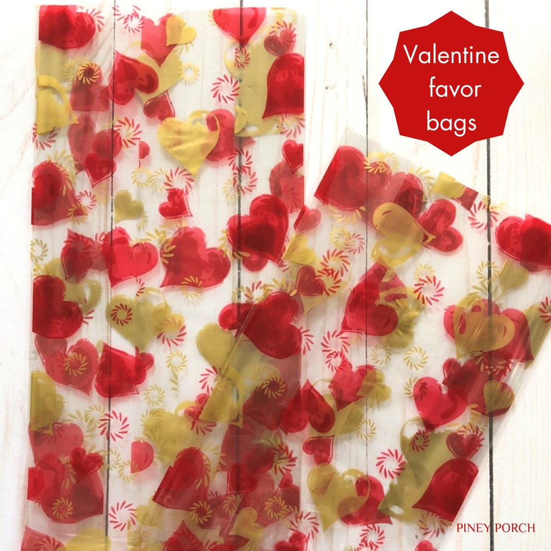 20 LARGE Valentine Heart Treat Bags, Party Favor Bag, Gold and Red ...
