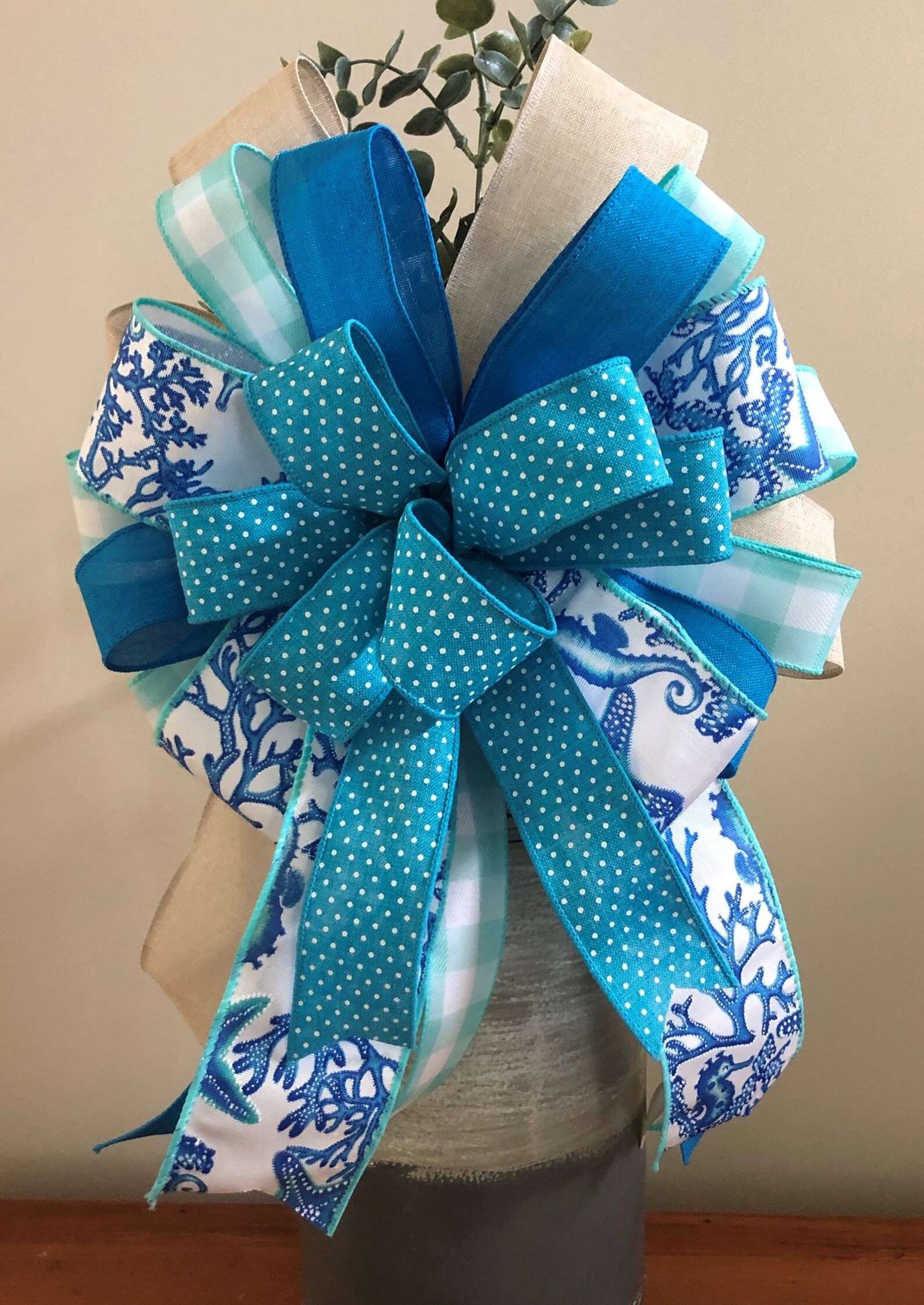 Nautical Wreath Bow Beach House Decorative Bow Blue and - Etsy