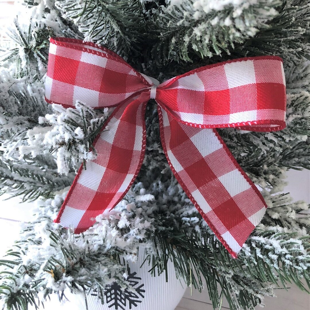 10 Christmas Tree Bows, Red and White Buffalo Check Small Bows, Buffalo ...