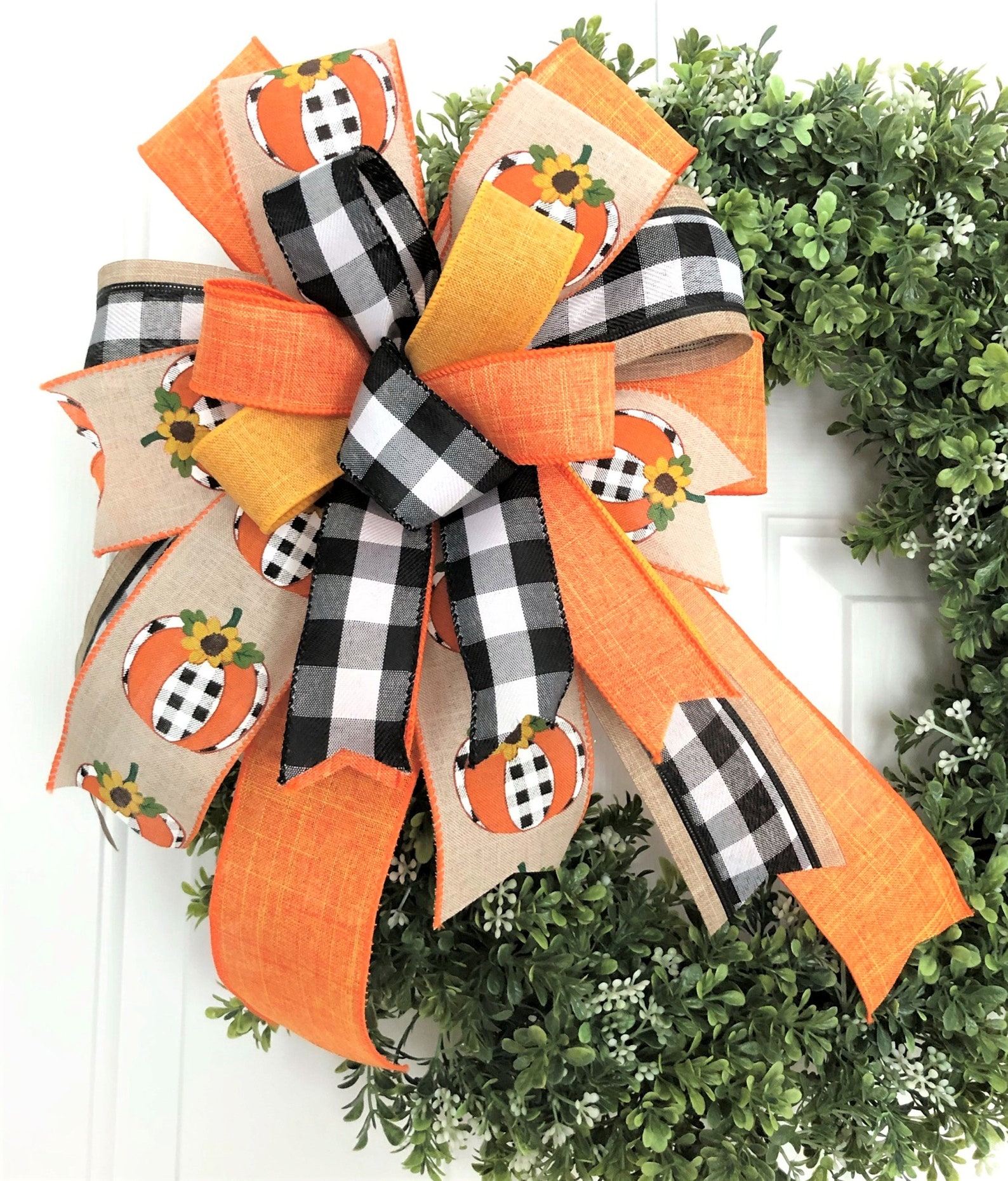 Fall Bow Buffalo Check Pumpkin Bow Wreath Bow Fall Pumpkin | Etsy