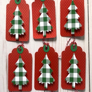 12 Assorted Christmas Gift Tags, Buffalo Check Holiday Tag, Handmade ...