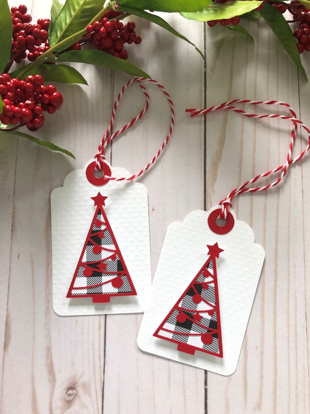 12 Buffalo Check Christmas Gift Tags, Buffalo Plaid Christmas Tree Tags ...