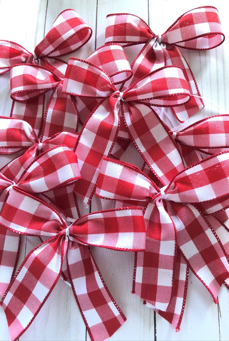 10 Christmas Tree Bows Red and White Buffalo Check Small | Etsy