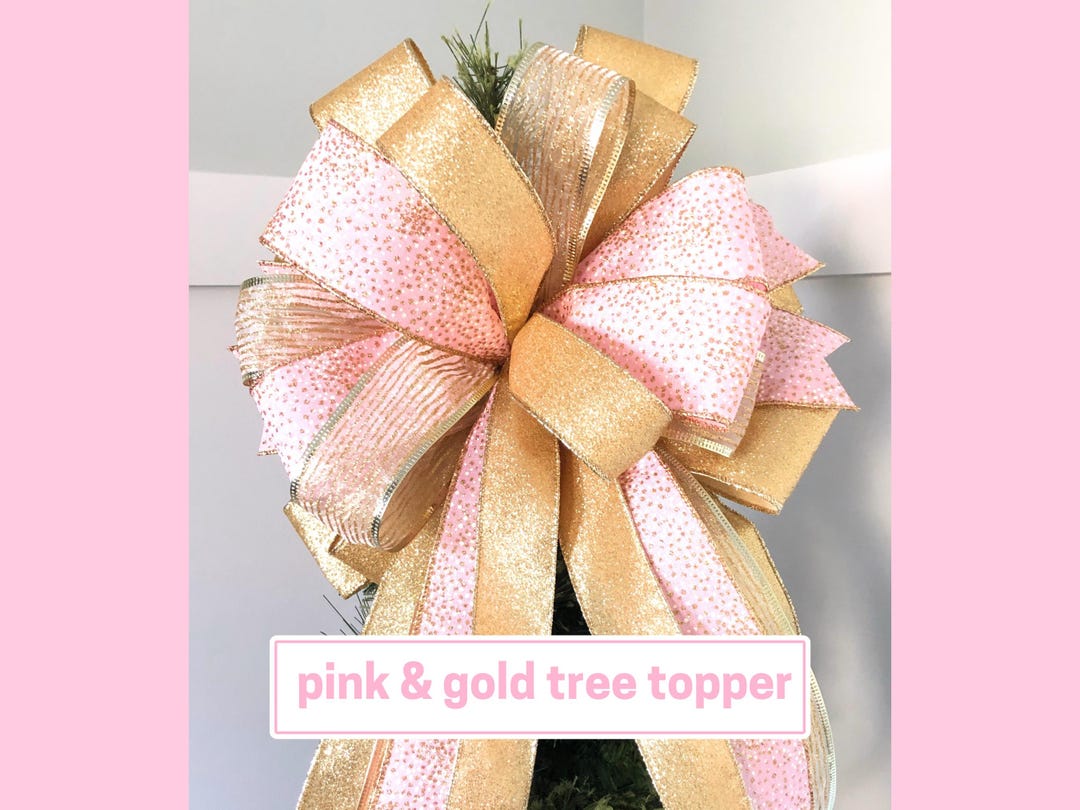 Glittery Gold and Pink Christmas Tree Topper Bow, Pink Christmas ...