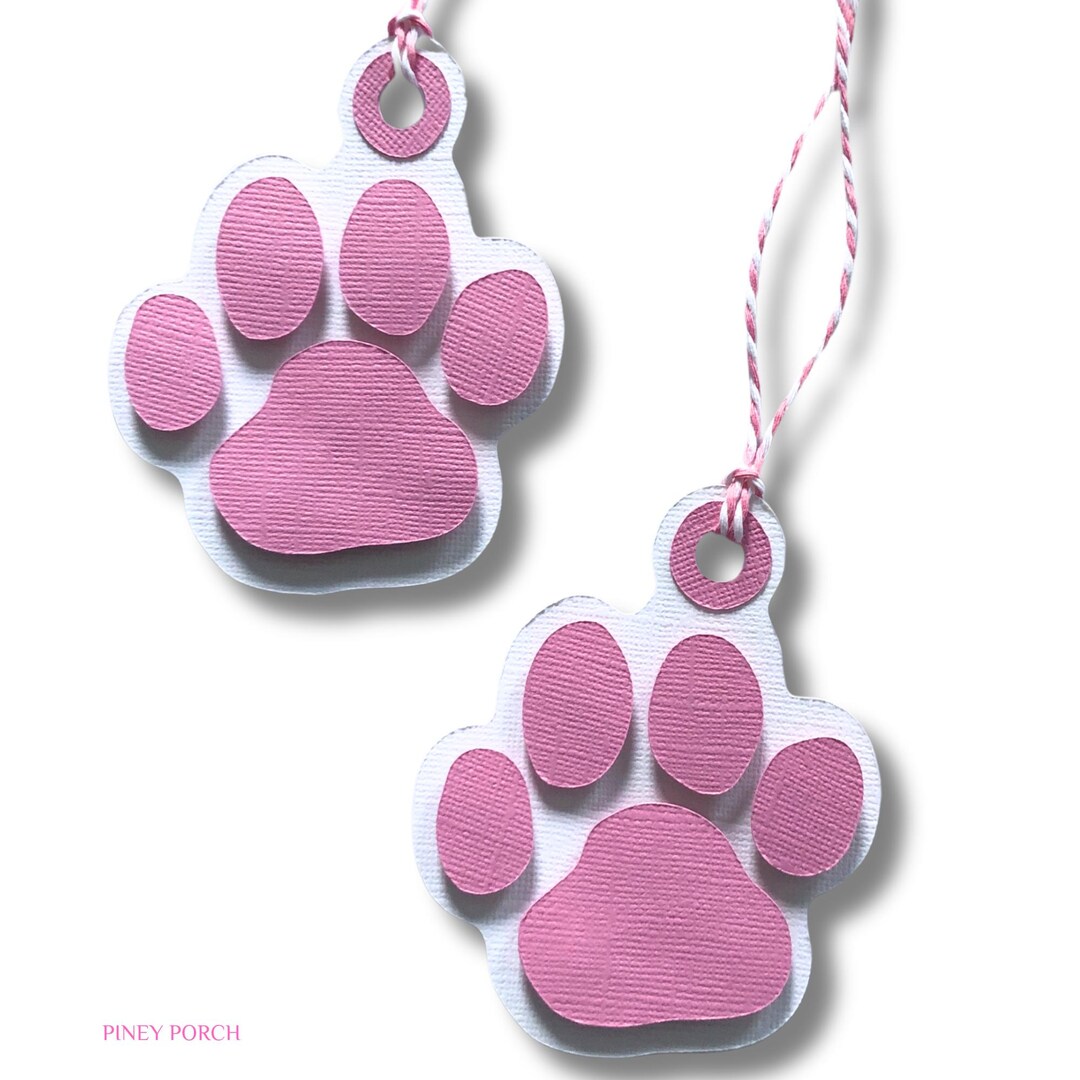 12 Pink Paw Print Gift Tags, Doggie Hang Tag, Paw Print Favor Tag, Dog ...