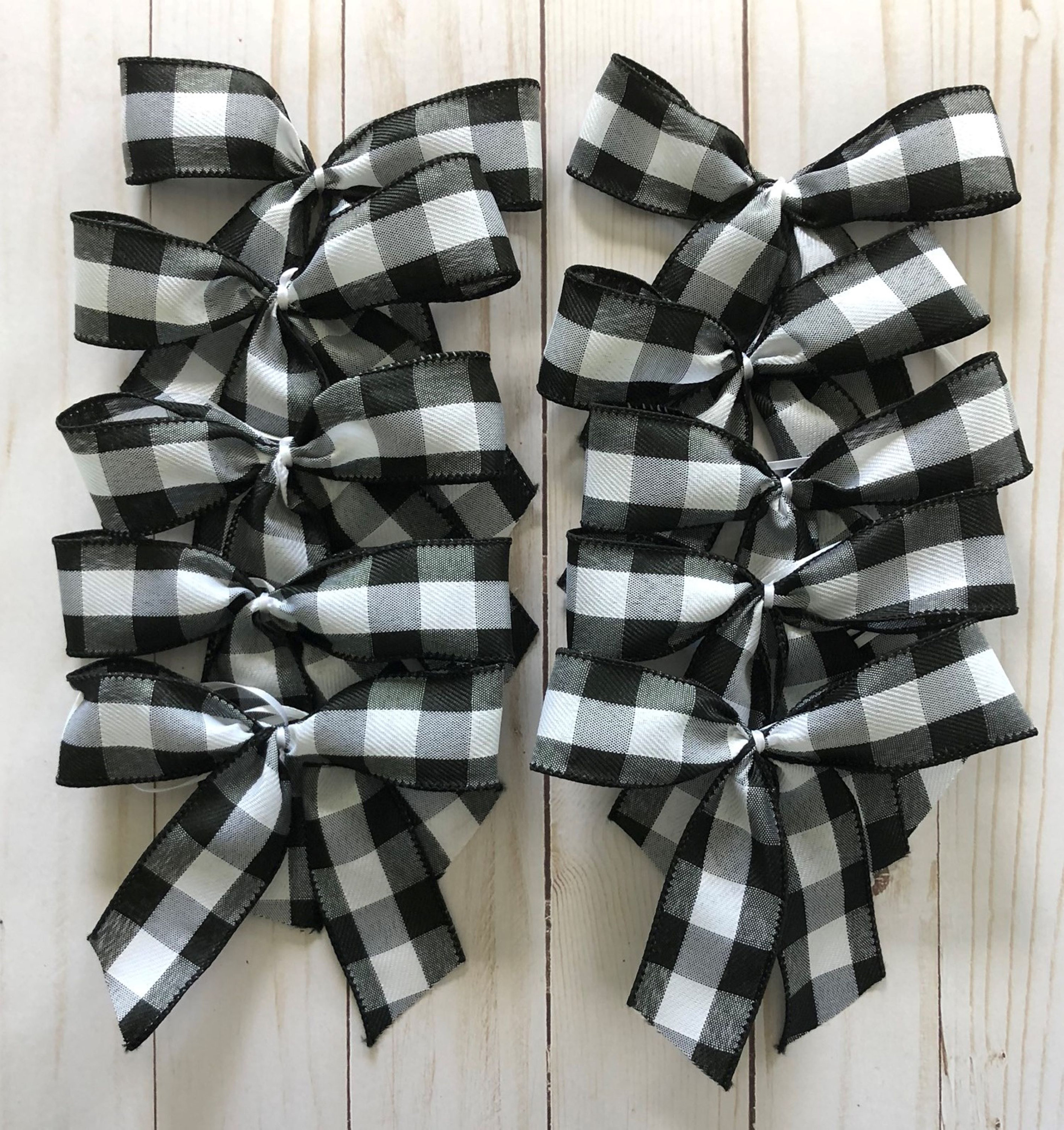 Set of 10 Black and White Buffalo Plaid Bows, Tiered Tray Decor ...