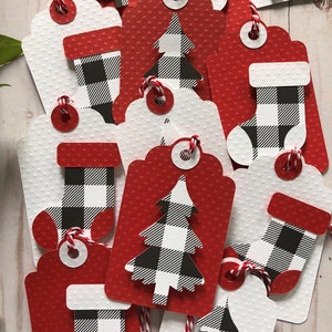 12 Assorted Christmas Gift Tags, Buffalo Check Holiday Tag, Handmade ...