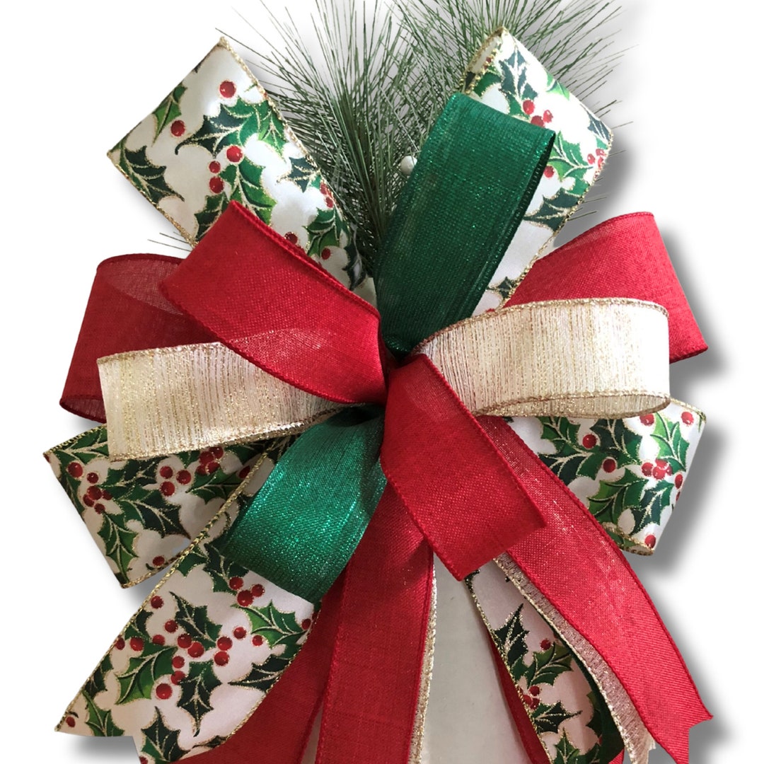 Classic Holly Berry Christmas Bow, Red and Green Holly Wreath Bow ...
