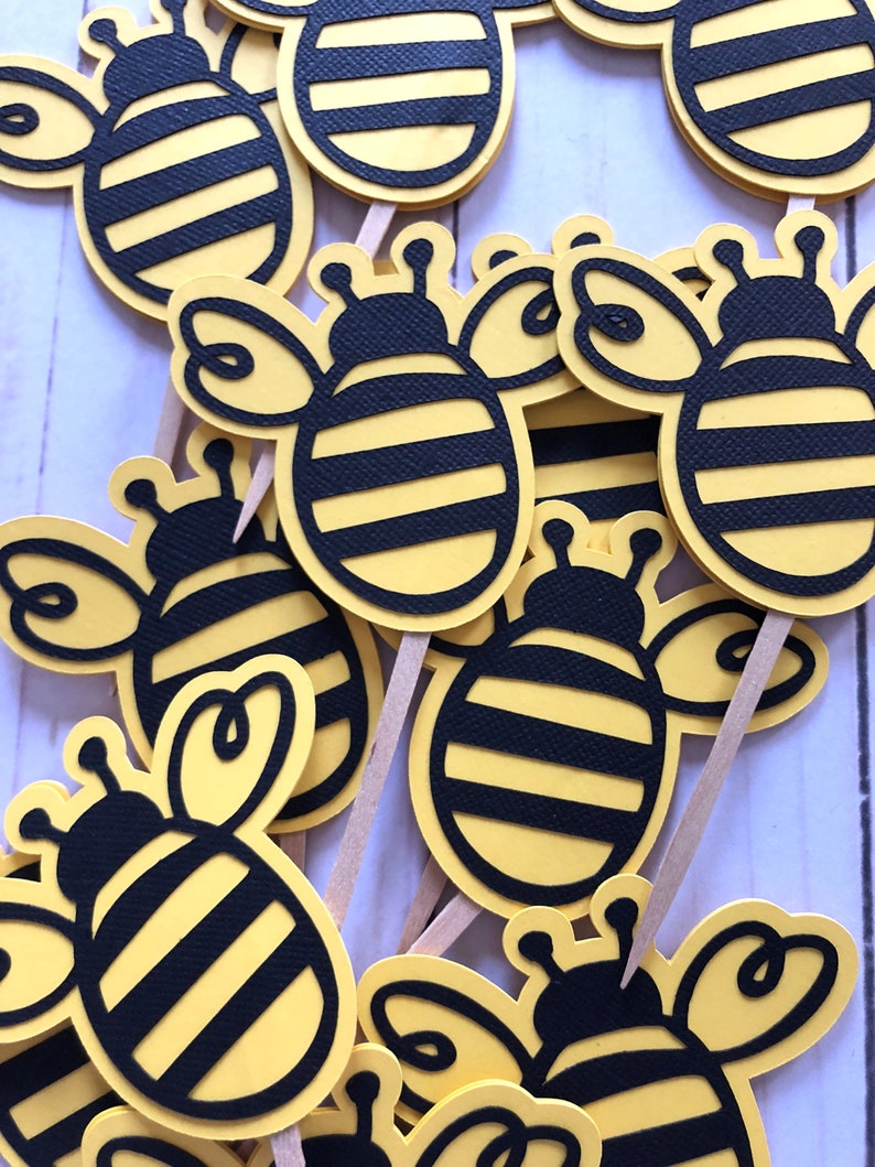 12 Bee Cupcake Toppers Bee Birthday Party Bumble Bee Party - Etsy