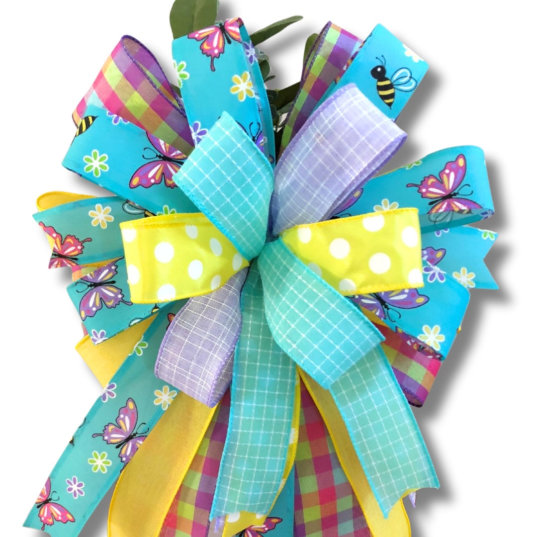 Spring Summer Butterfly Bee Bow for Home Decor, Wreath Bow, Porch Decor ...