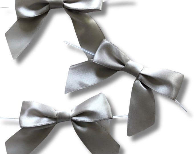 20 Silver Satin Bows, Party Favor Bow, Gift Bag Bow, Special Event Bows ...