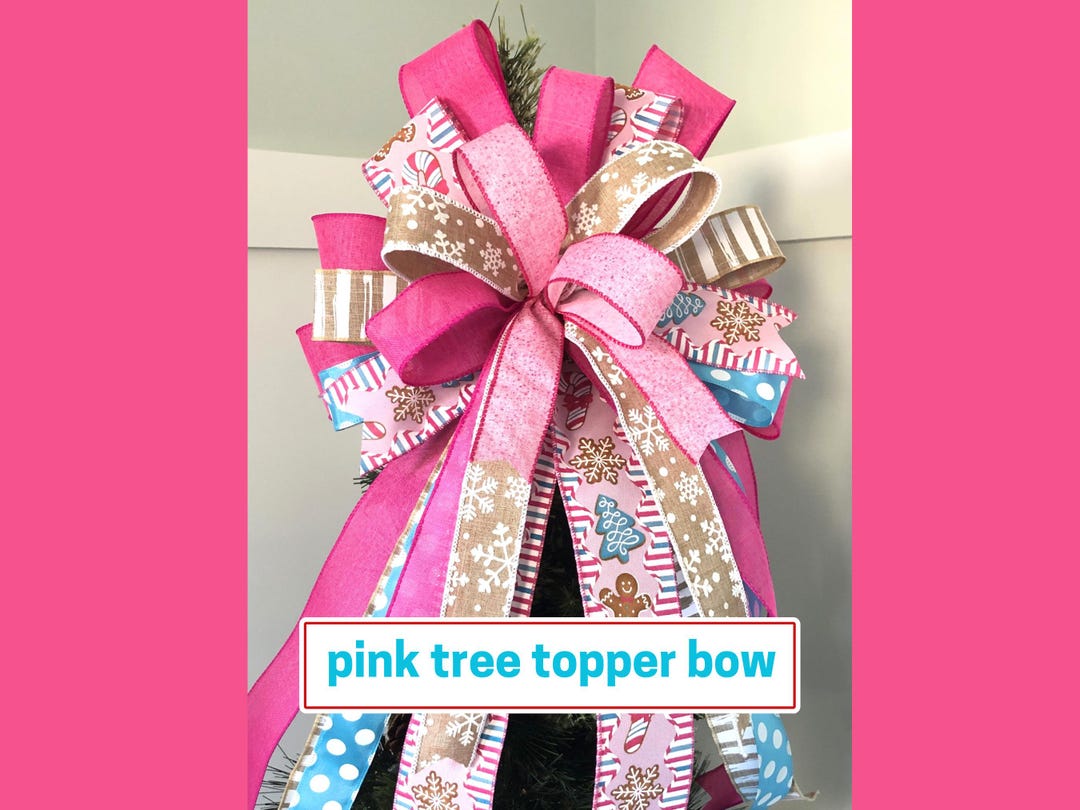 Pink Christmas Sweets Tree Topper Bow, Pink Christmas Decor, Large Pink ...