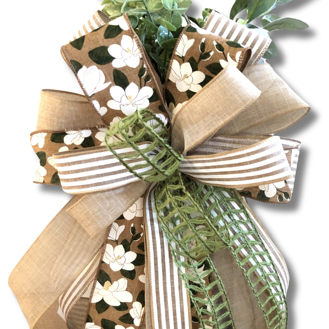 Magnolia Bow for Spring and Summer Home Decor, Neutral Floral Wreath ...