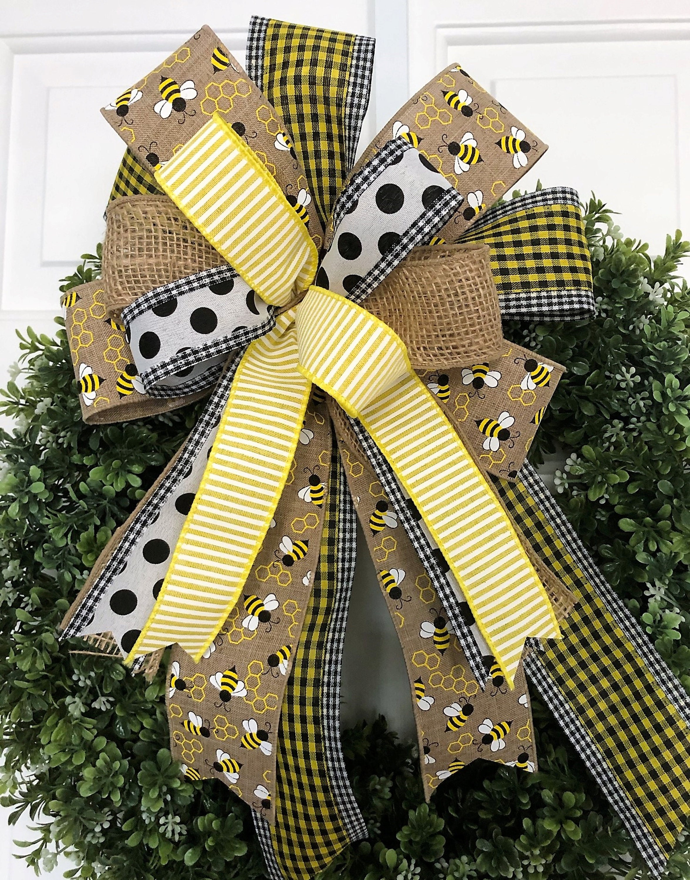 Bee Wreath Bow Bumble Bee Door Decor Lantern Bow Summer - Etsy