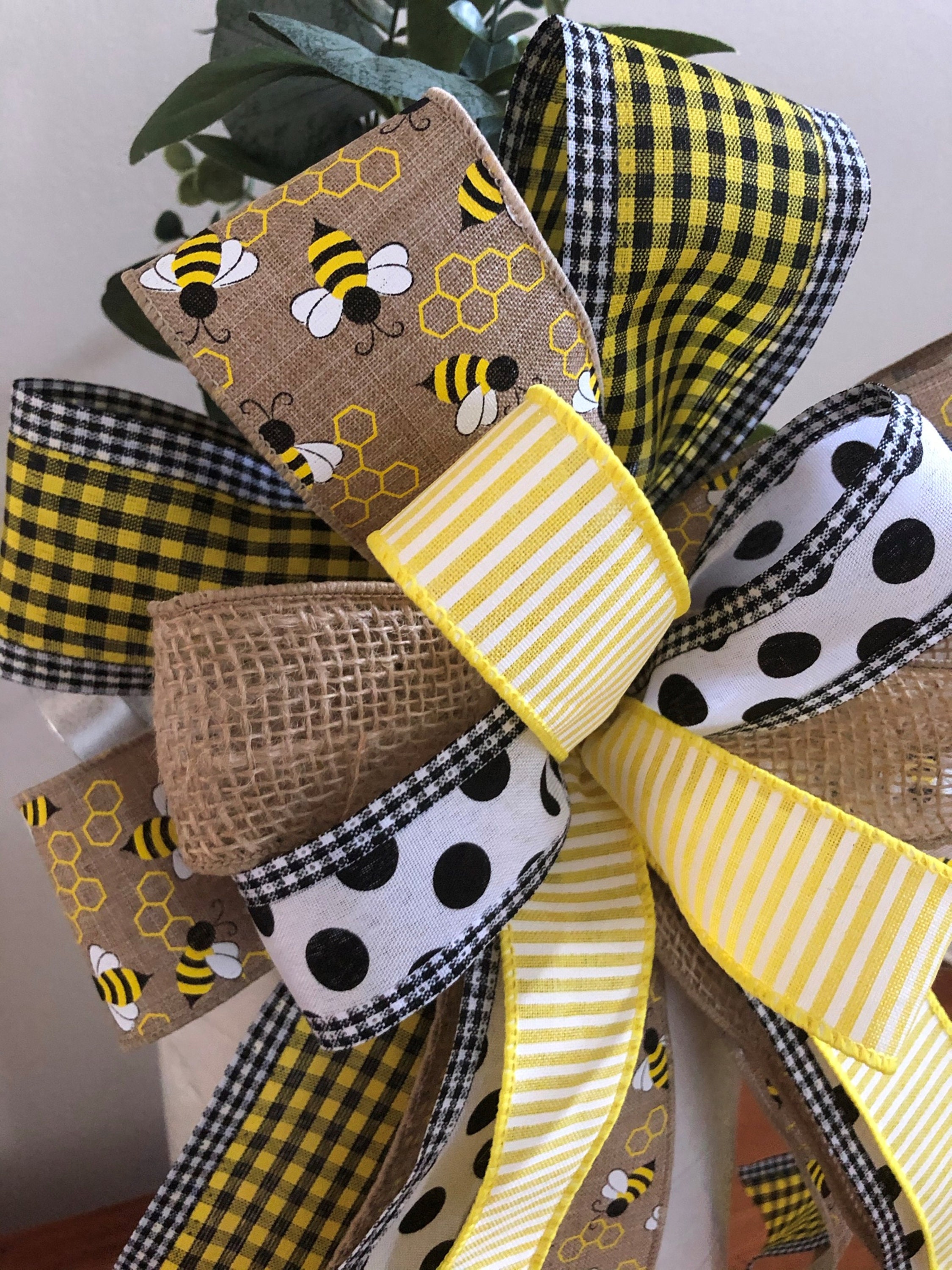 Bee Wreath Bow Bumble Bee Door Decor Lantern Bow Summer - Etsy