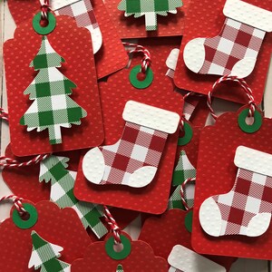 12 Assorted Christmas Gift Tags, Buffalo Check Holiday Tag, Handmade ...
