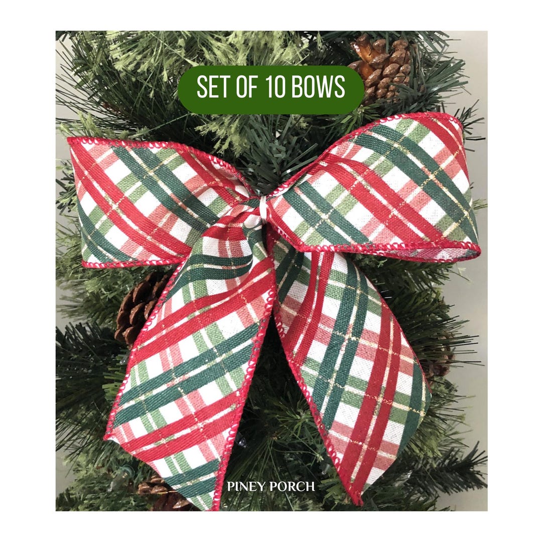10 Christmas Tree Bows, Red Green and Gold Christmas Decor, Traditional ...
