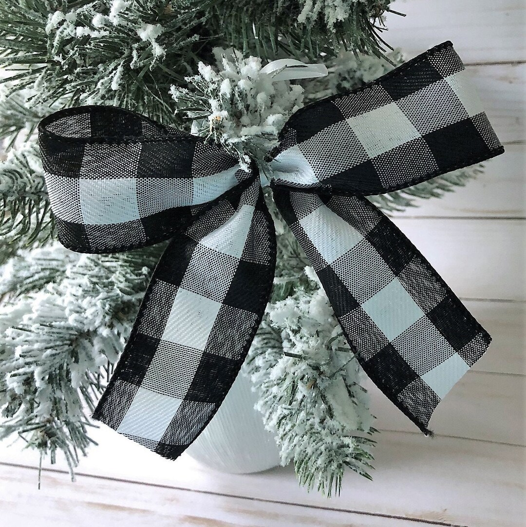 10 Black and White Buffalo Plaid Christmas Tree Bows, Farmhouse ...