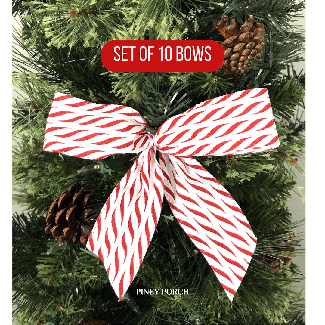 10 Red and White Christmas Tree Bows, Holiday Bows for Decorating ...