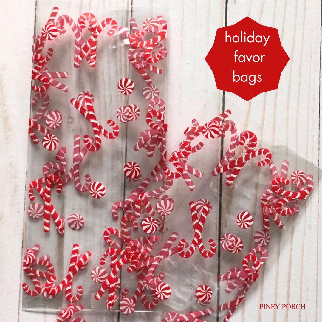 20 Candy Cane and Peppermint Christmas Party Favor Bag, Red and White ...