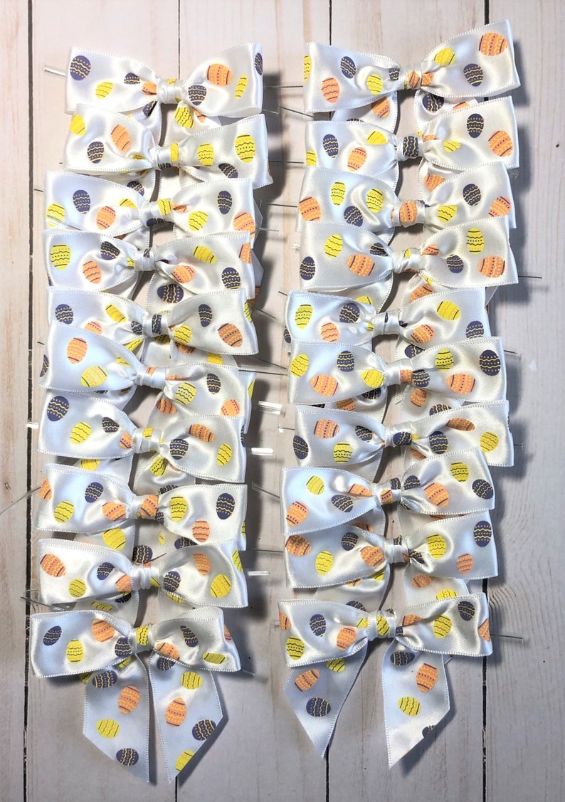 20 Easter Party Favor Bows Easter Egg Pre-tied Satin Bows - Etsy