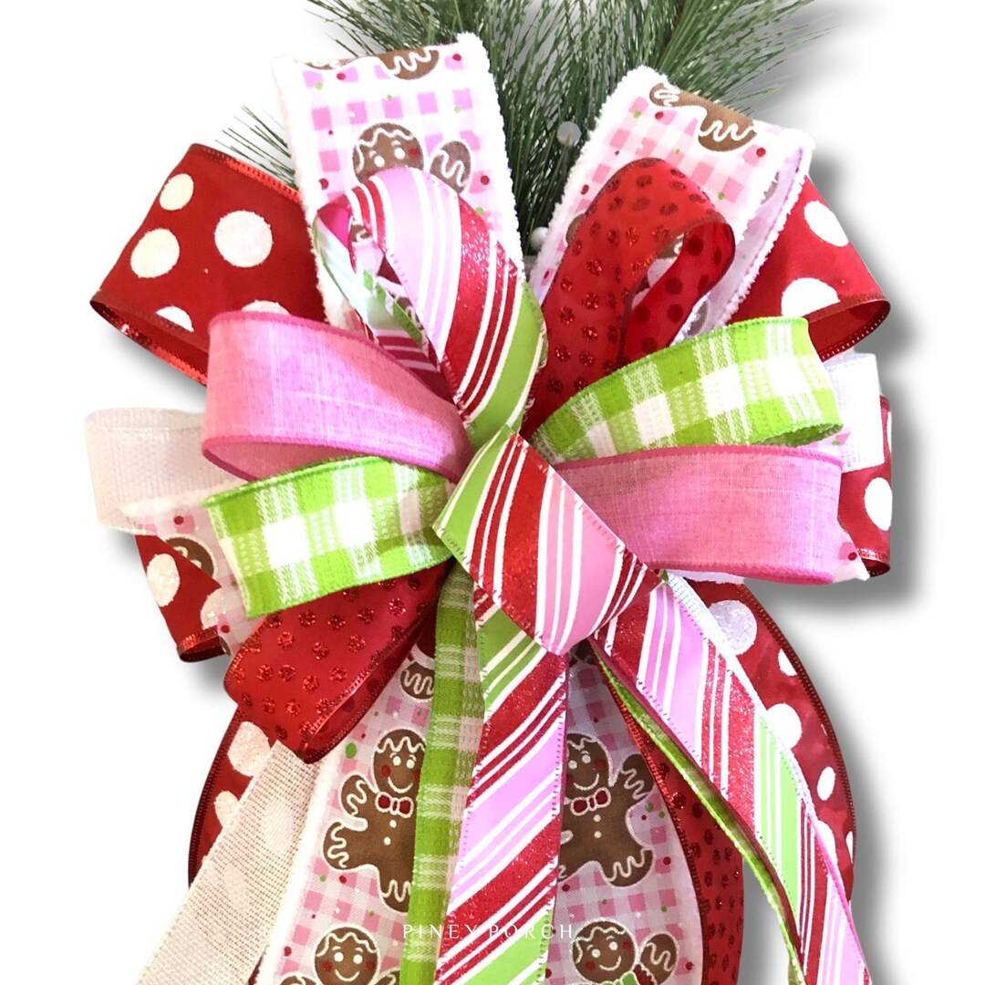 Pink Gingerbread Christmas Bow, Red and Pink Christmas Wreath Bow ...