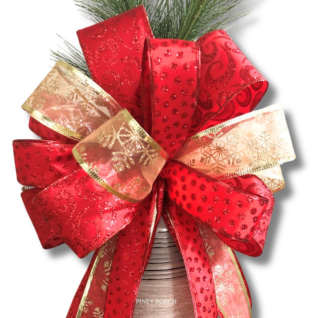 Red Christmas Wreath Bow, Red and Gold Christmas Bow, Front Door ...