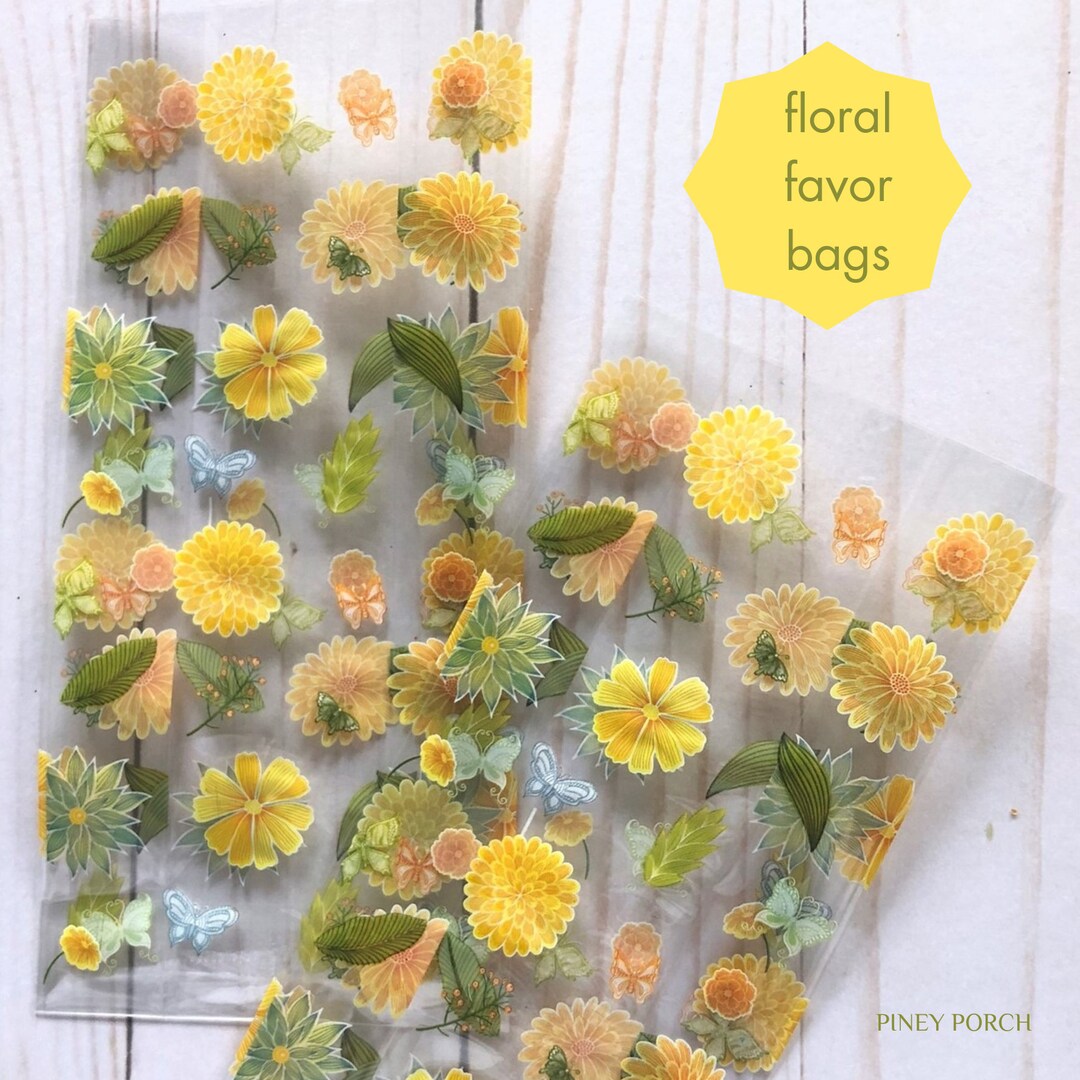20 Floral Treat Bags, Spring Party Favor Bag, Floral Cello Gift Bag ...