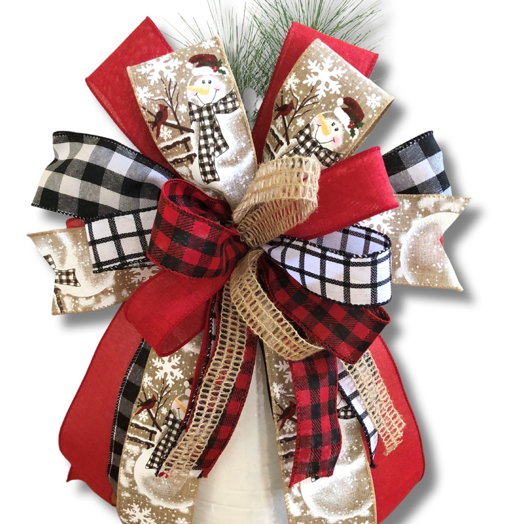 Red and Black Snowman Christmas Bow Gingham Snowman Christmas - Etsy