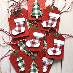 12 Assorted Christmas Gift Tags, Buffalo Check Holiday Tag, Handmade ...