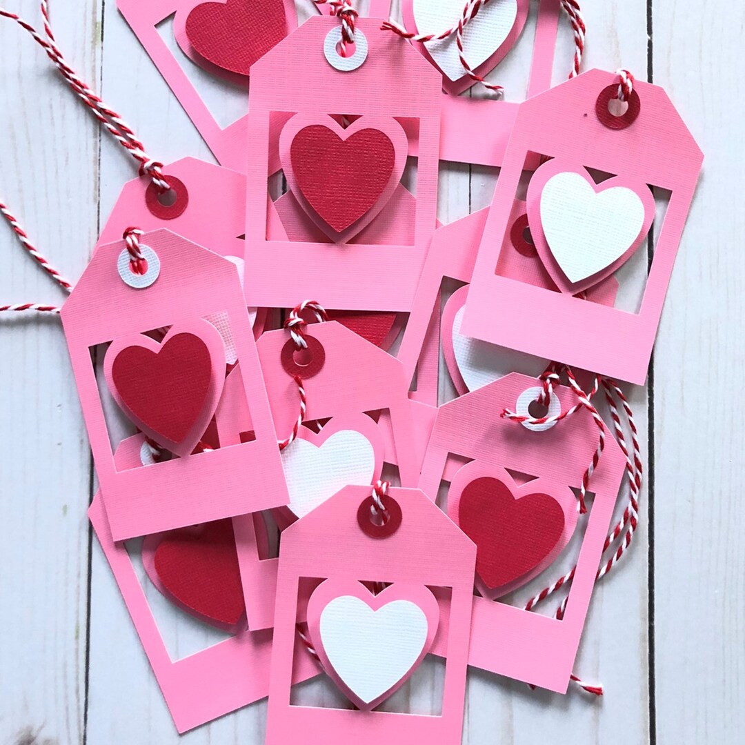 12 Handmade Valentine's Day Gift Tags, Pink and Red Valentine Gift Tags ...