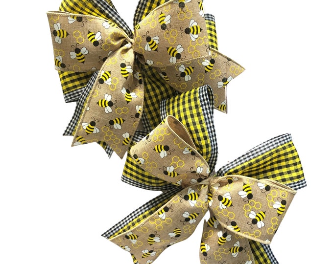Set of 2 Bee Accent Bows, Small Bee Wreath Bow, Summer Home Decor ...