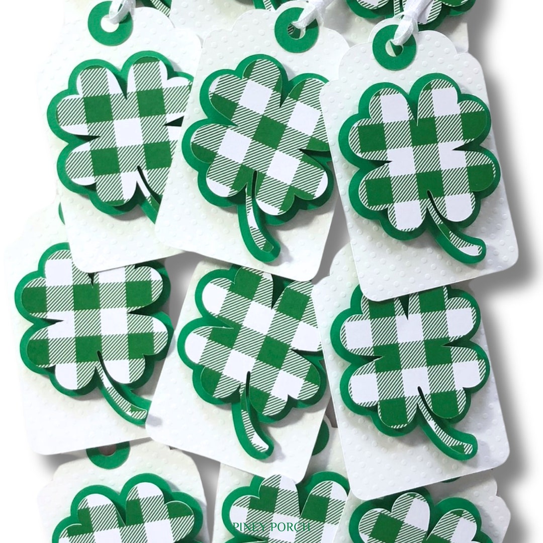 12 Shamrock Gift Tags, Buffalo Check St. Patrick's Day Gift Tags, Lucky ...