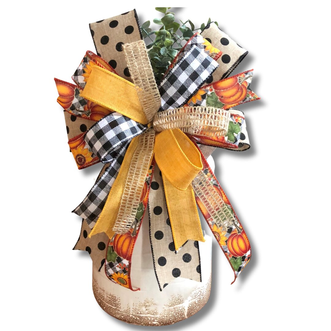 Fall Farmhouse Pumpkin Bow, Autumn Wreath Bow, Sunflower and Pumpkin ...