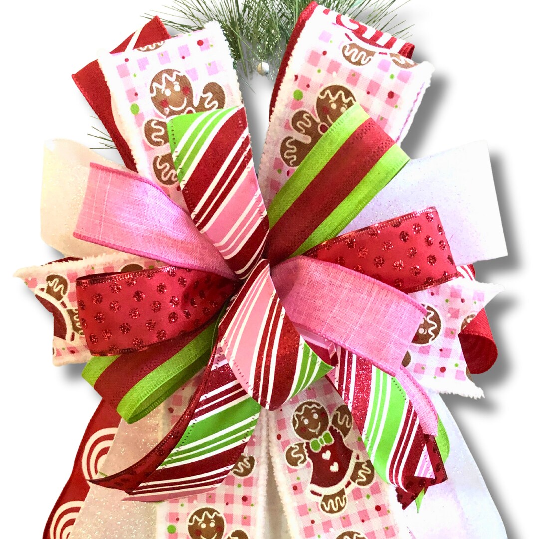 Pink Gingerbread Christmas Bow, Red and Pink Christmas Wreath Bow ...