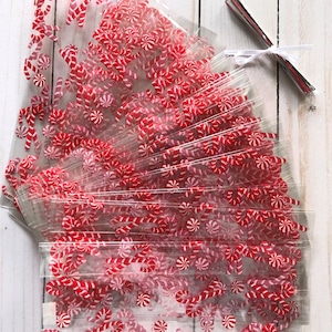 20 Candy Cane and Peppermint Christmas Party Favor Bag, Red and White ...