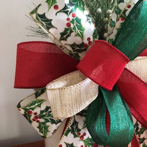 Classic Holly Berry Christmas Bow, Red and Green Holly Wreath Bow ...