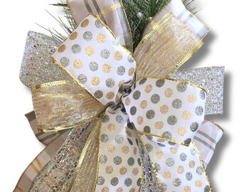 Gold and Silver Christmas Bow Glittery Holiday Wreath Bow - Etsy